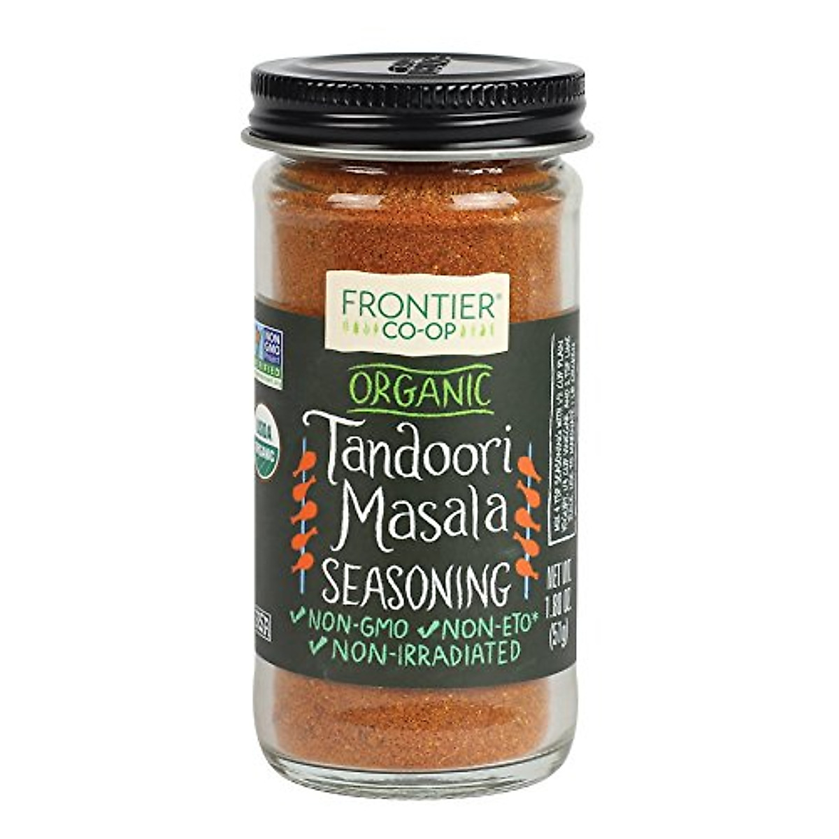 Frontier Co-op Organic Tandoori Masala Seasoning, 1.8 Ounce Jar, Paprika, Cumin, Coriander, Garlic, Ginger, Cardamom, Kosher