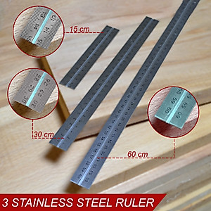 SOWL 7 Pcs Combination Square Set | 3 Size Rulers | Framing Rafter Square for Speed & Accuracy | Multi Angle Measurement Tool Bundle for Carpenters | Large Aluminum Case