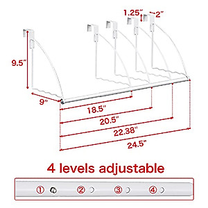 Tajsoon Over The Door Closet Valet, Expandable & Adjustable Over The Door Clothes Organizer Rack and Door Hanger for Clothing or Towel, Drying Clothes, Bathrooms, Fits Doors up to 1¾”, Metal, White