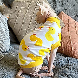 Sphynx Cat Summer Clothes for Cats Only Cute Animal Cotton T-Shirts Soft Breathable Pullover Vest with Sleeveless Kitten Shirts for Sphynx (M (4.9-7.3lbs), Yellow Duck)