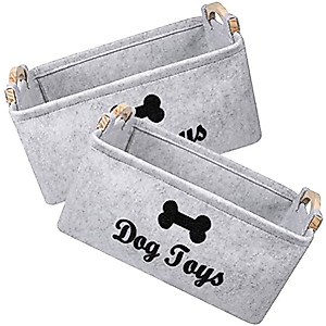 GANAZONO Storage Drawers 2pcs Dog Toy Bin Pet Supplies Storage Basket with Wooden Handle Blankets Basket Toy Organizer Felt Storage Holder for Living Room Playroom Closet Home Organization Toys