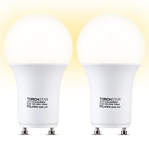 TORCHSTAR Dimmable GU24 Base LED Light Bulb, 800lm A19 Shape for Ceiling Fans, Twist Lock GU24 Base Bulb for CFL Replacement, UL & ES Listed, 3000K Warm White, Pack of 2