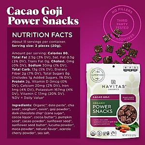 Navitas Organics Superfood Power Snacks, Cacao Goji, 8 oz. Bag, 11 Servings — Organic, Non-GMO, Gluten-Free