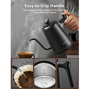 GoveeLife Smart WiFi Electric Kettle with LED Display, Variable Temperature Control, 0.8L, Alexa Compatible - Stainless Steel Kettle for Pour Over Coffee, Brew Tea, Boil Hot Water, Matte Black