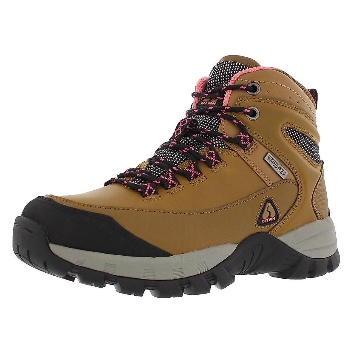 OTAH Forestier Womens Waterproof Hiking Mid-Cut Camel/Pink Boots Size 10.5, Color: Camel/Pink