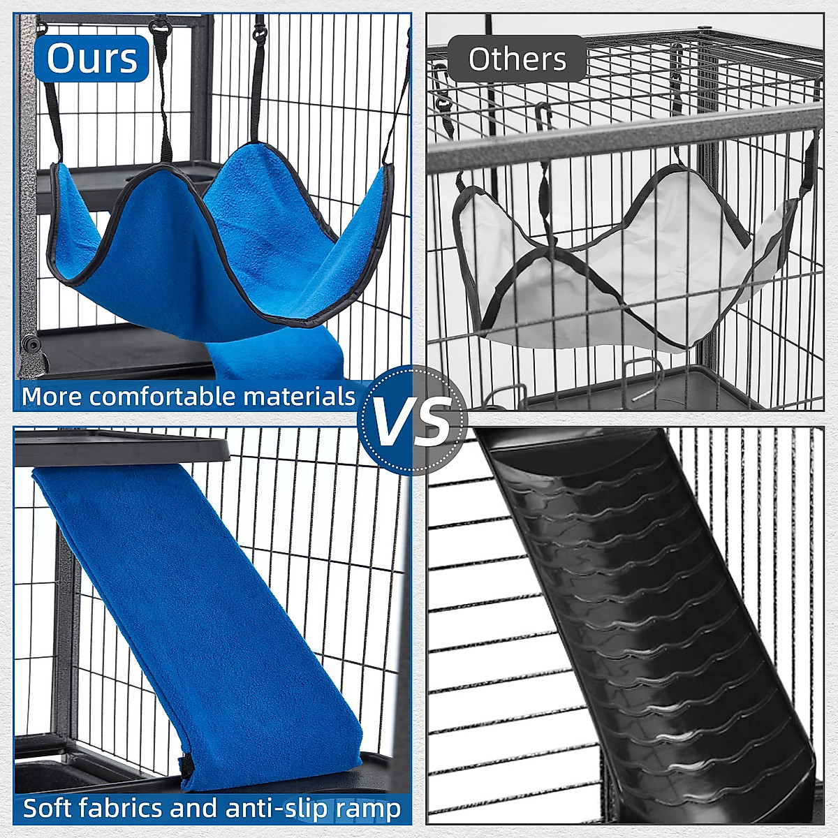 HABUTWAY 45''H Metal Small Animal Cages, Rolling Chinchilla Cage with Removable Ramps, Lagre Critter Nation Cage for Chinchillas/Guinea Pigs/Rabbit, Ferret Cages with Hammock & 4 Tiers, Black