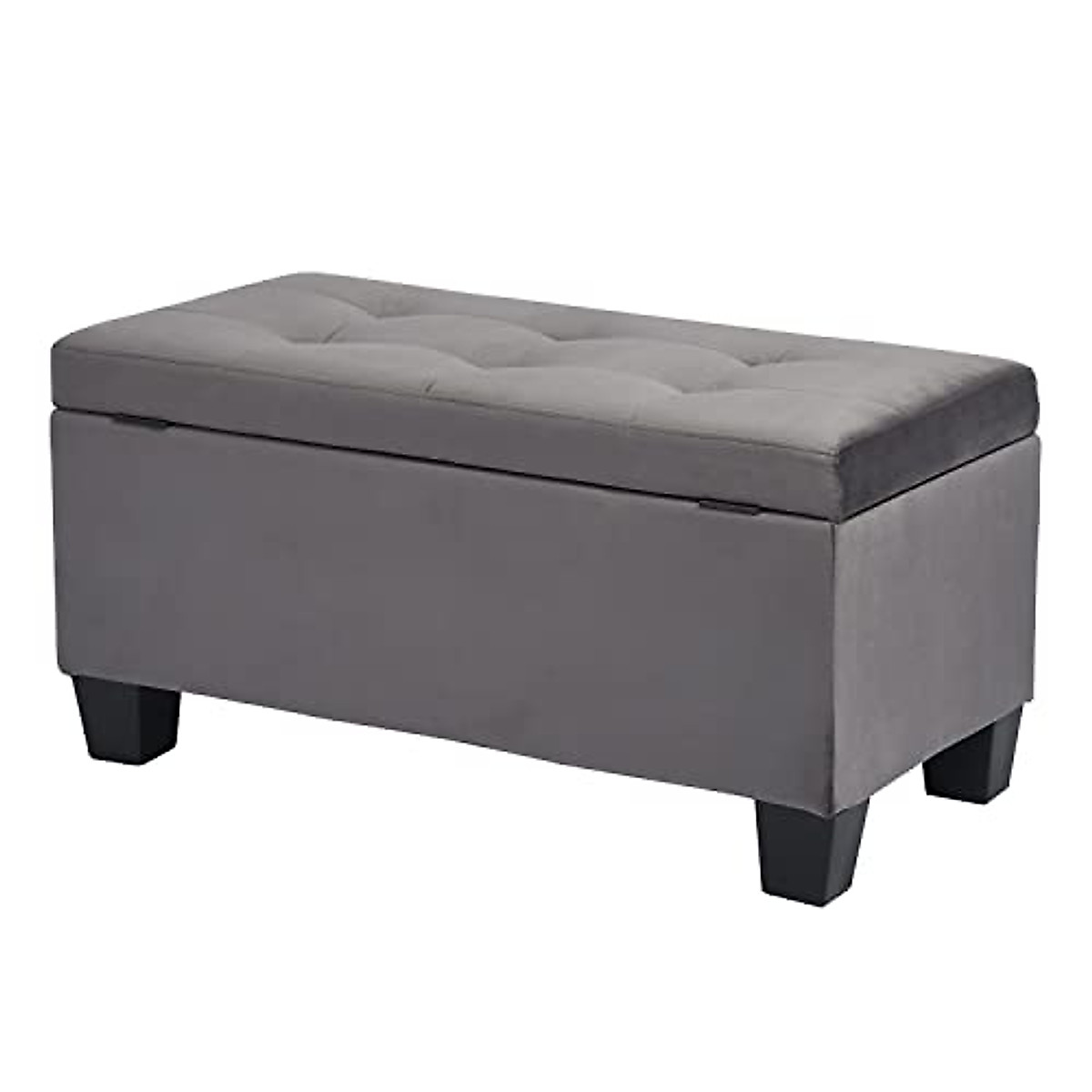 Homy Casa 30'' Storage Ottoman Tufted Velvet Ottoman Bench Upholstered Ottoman with Storage/Lid/Hinge, Modern Foot Rest Stool for Living Room Bedroom Entryway, Grey
