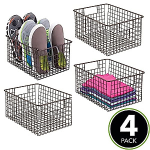 mDesign Metal Wire Closet Storage Basket Organizer with Handles for Organizing Bedroom, Bathroom, Mudroom, Entryway, Hallway, or Linen Closets - Concerto Collection - 4 Pack - Bronze