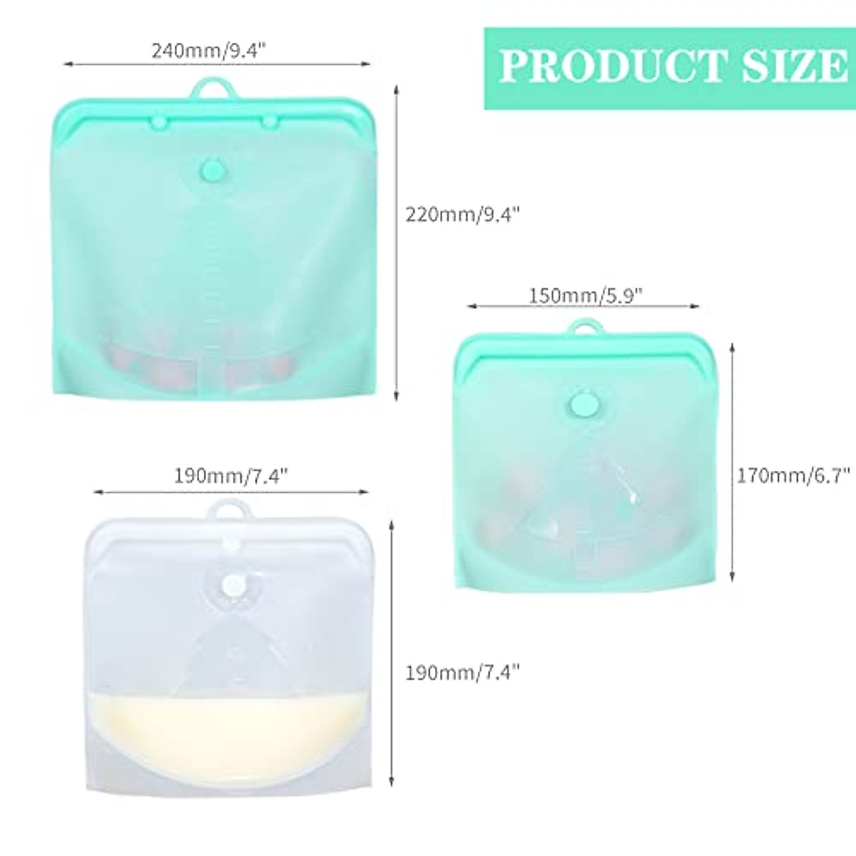 Silicone Food Storage Bags 4-Pack Food Grade Stand Up Reusable Silicone Bags For Storage Freezing Cooking Microwave Meat Fruit Vegetable & More