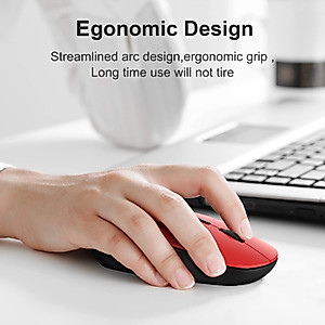 FENISIO Wireless Mouse, 2.4G Optical Cordless Mouse with USB Receiver Ultra Silent Ergonomic LED Mouse, AA Battery Operated, Computer Mouse for PC, Laptop, Desktop, MacBook, Windows (Red)