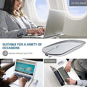 FENIFOX Bluetooth Mouse, Slim Mini Portable Flat Travel Wireless Mouse Rechargeable Quiet Ultra-Thin Mice Compatible with Laptop,Tablet,Notebook,PC (Silver and White)