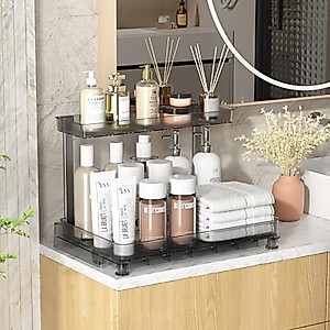 Fowooyeen Under Sink Organizer Storage: Kitchen Sink Organizer Pull Out 2-Tier Sliding Basket Drawer, Multi-Purpose Storage Shelf for Kitchen Bathroom (Black, 1 Pack)