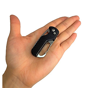 Package opener, Portable Utility Cutter, Small Pocket Box, Seatbelt, Strap Cutter Knife, Razor Sharp Serrated Blade and Paratrooper Hook, Carabiner Keychain, Safe, Survival EDC Folding Tool