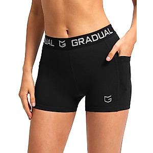 G Gradual Women's Spandex Compression Volleyball Shorts 3" /7" Workout Pro Shorts for Women (Black/Navy/Charcoal Pockets, Medium)