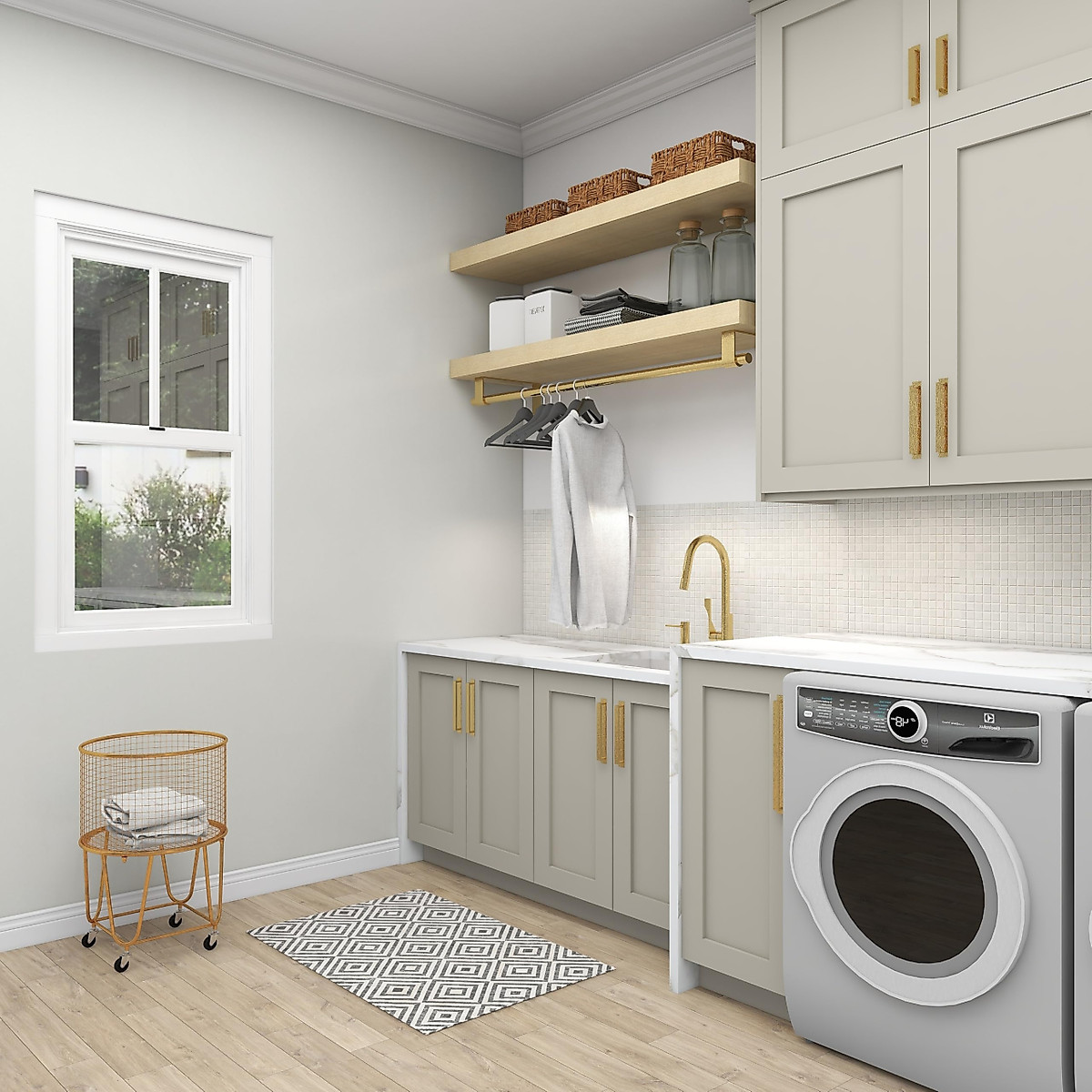 CosmoLiving by Cosmopolitan Metal Deep Set Rolling Mesh Laundry Basket Storage Cart - Black, Gold, White - 17 x 17 x 25 Gold