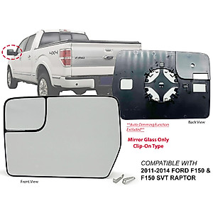 APA Replacement for Mirror Glass with Spotter Glass Non-Heated 2011-2014 F150 and SVT RAPTOR Pickup Truck Driver Left Side BL3Z17K707D FO1324144