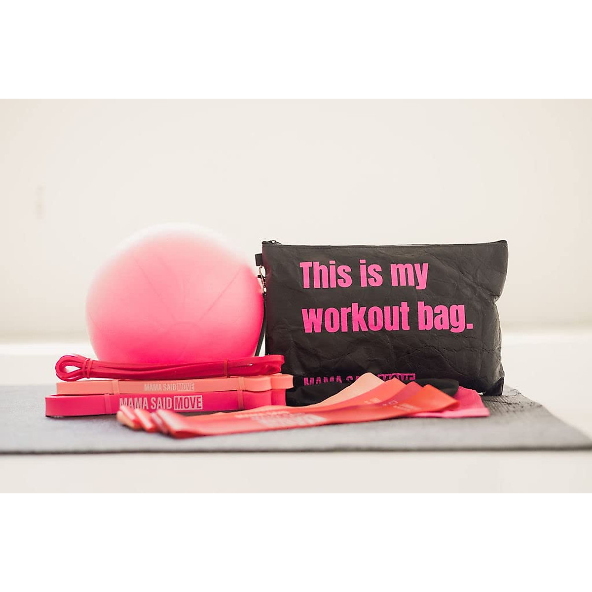 Mama Said Move Resistance Bands Set, Strength Training equipment for Women, Mini Band Resistance Set (5pcs), Long Band Resistance Set(3pcs), 9in Stability Ball, Postpartum Recovery