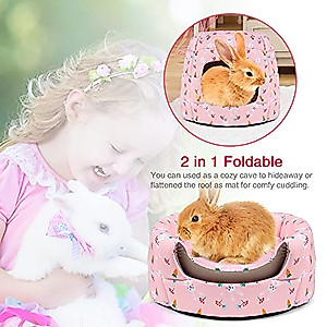 YUEPET Large Rabbit Bed House Foldable Winter Warm Bunny Hideout Cave for Guinea Pig Hamster Squirrel Ferret Hedgehog Chinchilla Cozy Cage Accessories