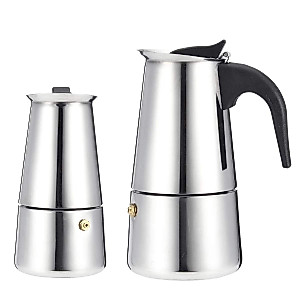 WILL 200450ml Portable Espresso Coffee Maker Moka Pot Stainless Steel with Electric stove Filter Percolator Coffee Brewer Kettle Pot (200ml)