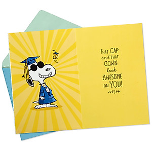 Hallmark Peanuts Graduation Card with Sound (Snoopy, Cap and Gown) & Signature Graduation Card (Every End Is a Beginning Ralph Waldo Emerson Quote)