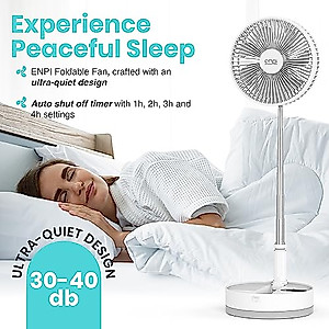 ENPI Foldable Travel Fan with Remote, 10800 mAh Battery Operated - Portable, Quiet & Rechargeable Standing Fan for Bedroom, Office & Outdoor - Oscillating, Table & Floor Fans (8 Inch)