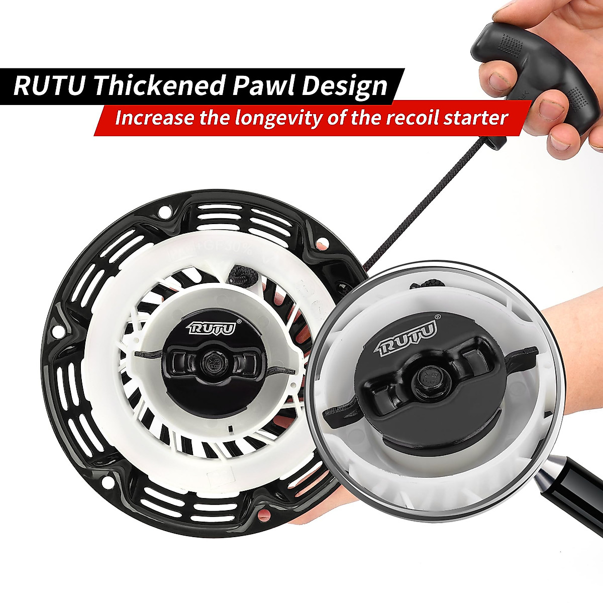 Recoil Starter for Predator 212 Coleman BT200X with Thicker Housing Pawl, RUTU Pull Starter Assembly Replacement for Honda GX160 GX200 5.5HP 6.5HP Small Engine Go Kart Mini Dirt Bike Black