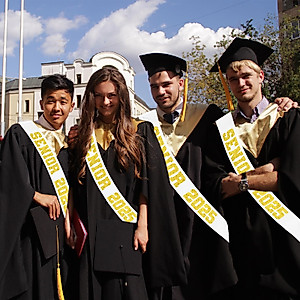 Generic 8 Pcs White Senior 2025 Sashes with Gold Glitter Letters - Graduation Celebration sash, Senior Sashes Class of 2025, Senior Cheer Sash, Class Competition Sashes, Graduation Party Supplies