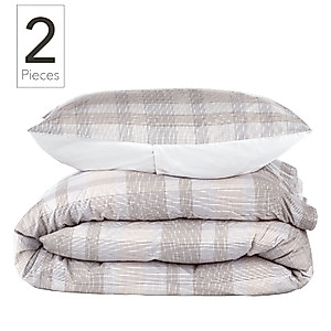 Nate Home by Nate Berkus 250TC Glen Plaid Duvet Cover Set | All-Season Cotton - Twin Size - from mDesign - 2 Piece - Includes 1 Duvet Cover, 1 Pillow Sham, Pearl Multi (Cream/Beige)
