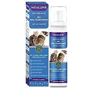 WEALLIN Anal Gland Spray for Dogs Cats - Fast Anal Gland Relief Stops Scooting & Itching Odor Elimination Anti Itch Dog Spray Pain Relieving Safe for All Animals - 4.06 FL OZ