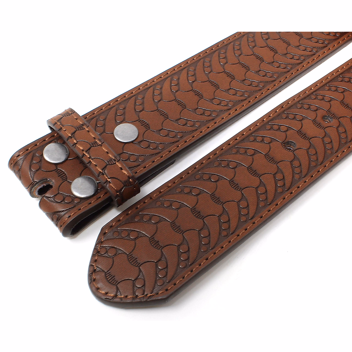 BC Belts Leather Belt Strap with Embossed Western Horn Pattern 1.5" Wide with Snaps (Brown-M)