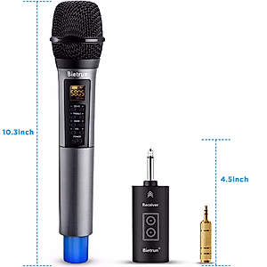 Wireless Microphone, Uhf Metal Dynamic Handheld Karaoke Mic, Rechargeable Receiver (Work 6hs),160ft Range, for Karaoke, Singing, Stage, Wedding, Speech, Karaoke Machine, Speaker, Amplifier, Mixer