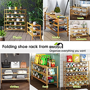 BMOSU 3-Tier Bamboo Extended Shoe Rack Premium Stackable Shoe Shelf Storage Organizer for Hallway Closet Living Room Entryway Organizer (Natural Bamboo)