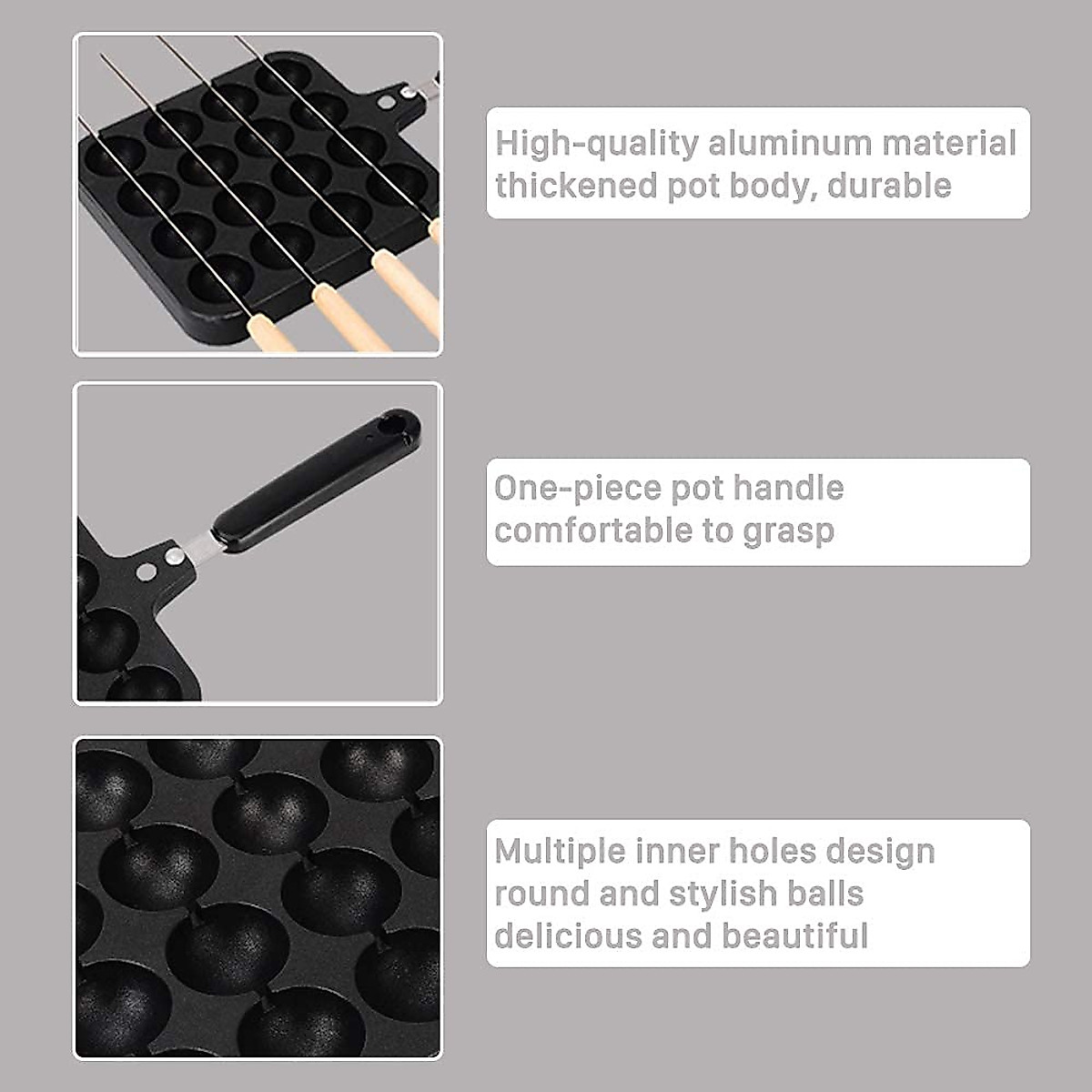 Takoyaki Grill Pan Plate,Cooking Baking Mould Tray Cast Aluminum Non Stick Japanese Food Round Pancake