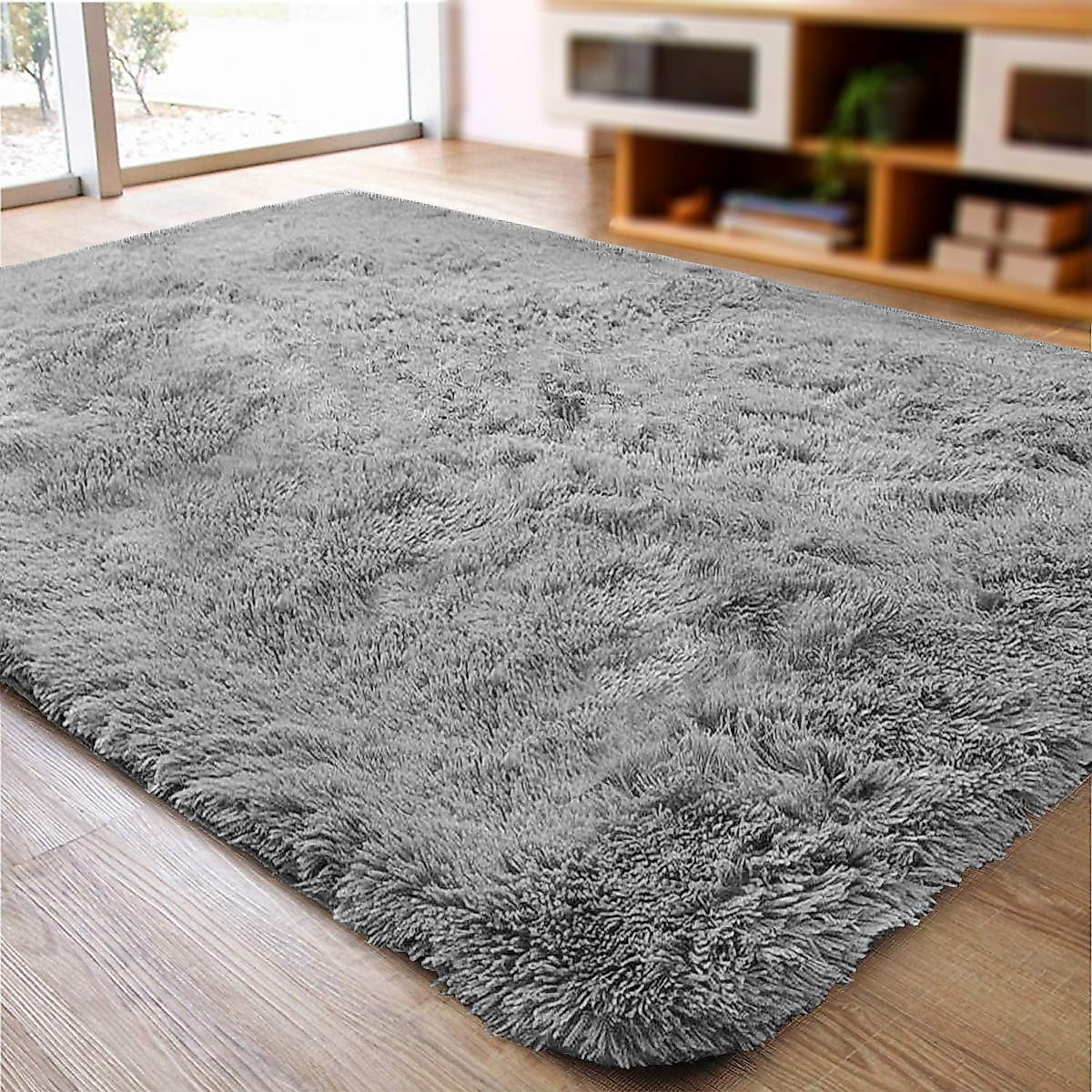 ACTCUT Super Soft Indoor Modern Shag Fur Area Rugs Fluffy Rugs Anti-Skid Shaggy Kids Rug Dining Room Home Bedroom Carpet Floor Mat 4 x 5 Feet, Grey