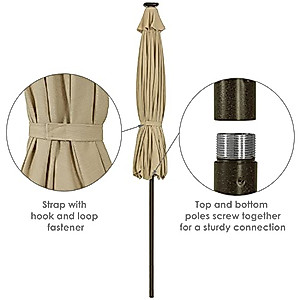 Sunnydaze 9-Foot Sunbrella Tilting Patio Umbrella with Solar LED Light Bars - Beige
