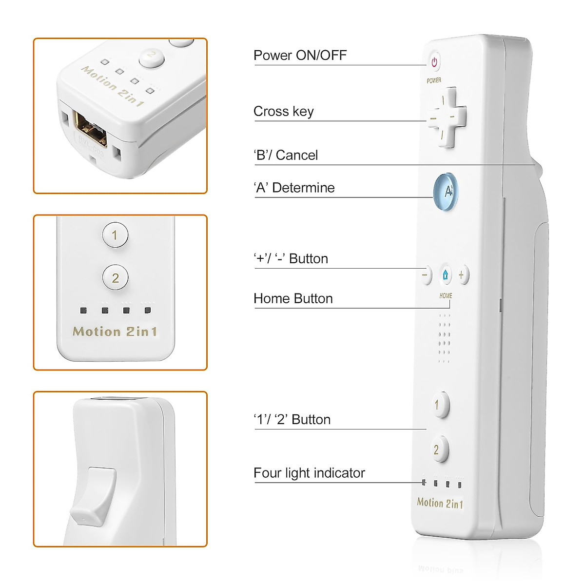 LORDONE Wii Remote Controller, Wireless Game Wii Remote with Motion Plus for Nintendo Wii and Wii U, with Silicone Case and Wrist Strap (2-Pack, White)