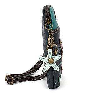 CHALA Cell Phone Crossbody Purse-Women PU Leather/Canvas Multicolor Handbag with Adjustable Strap - Two Turtles - navy