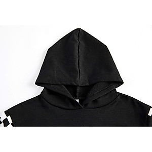 Meikulo Crop Tops Hoodies for Teen Girls Clothes Kids Cute Long Sleeve Shirts Checkered Sweatshirts and Sweatpants 2 Piece Outfits Sweatsuit Clothing Sets Black, 7-8 Years