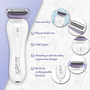 ISTON Electric Razor for Women, Rechargeable Wet and Dry Painless Womens Shaver Body Hair Remover for Legs Underarms and Bikini Trimmer Cordless Waterproof Lady Shaver with LED Light