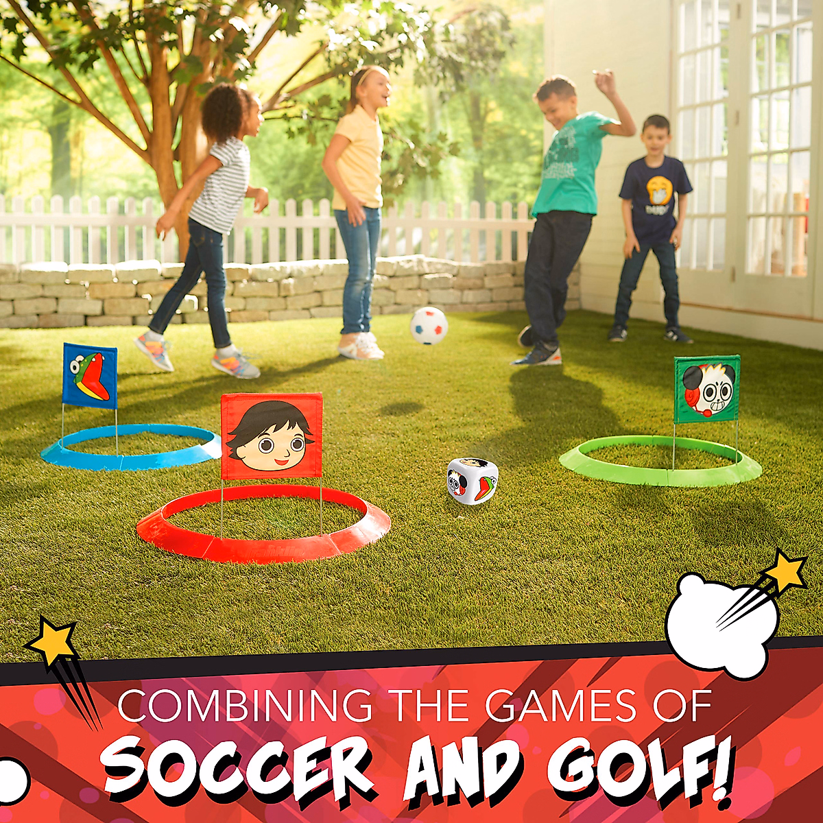 Franklin Sports Ryan's World Kids Soccer Golf Set with 1 Soccer Ball & 3 Targets with Flags - 20" Targets