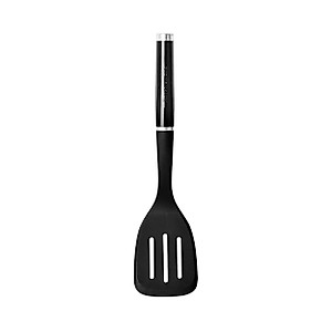 KitchenAid Classic Slotted Turner, One Size, Black 2, 13.66-Inch & KE001OHOBA Classic Solid Turner, One Size, Black 2