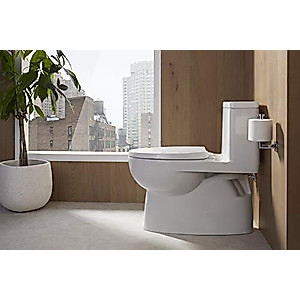 KOHLER 78080-0 Reach Comfort Height Chair Height One-Piece Compact Elongated Toilet with Skirted Trapway, Left-Hand Trip Lever, 1.28 GPF
