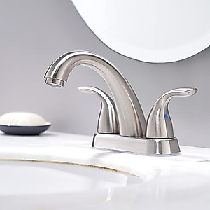 Phiestina Centerset 4 Inch Brushed Nickel 2 or 3 Holes Stainless Steel Bathroom Sink Faucet, 2 Handle Bathroom Faucet with Copper Pop Up Drain and Water Supply Lines, BF008-5-BN