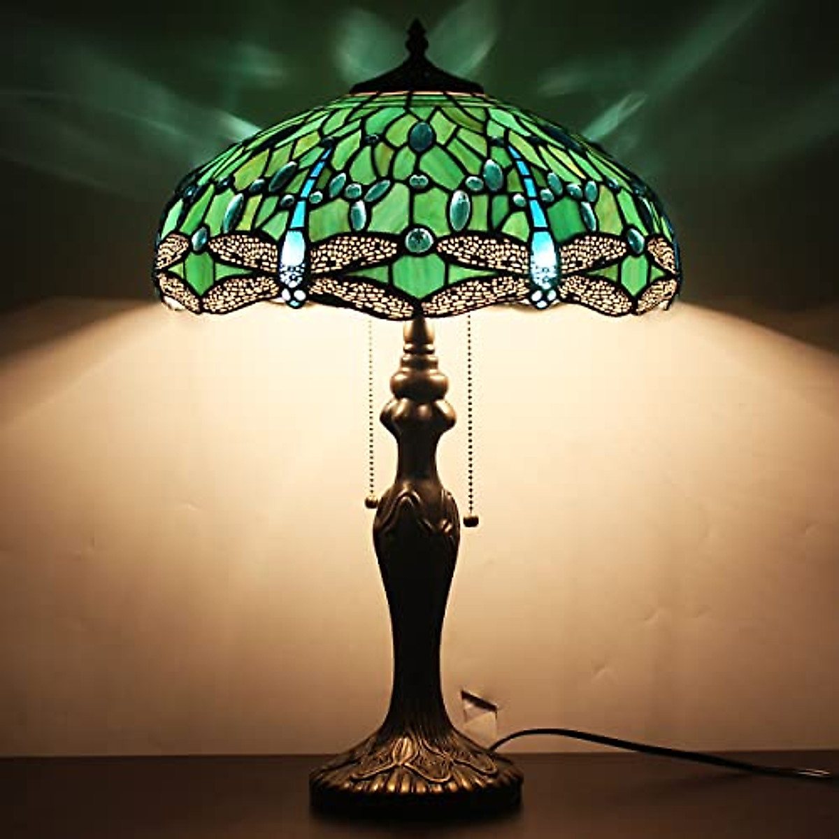 ZJART Tiffany Style Table Lamp W16H24Inch Stained Glass Reading Lamp Nightstand Bedside Desk Light Decor Living Room Bedroom Home Office