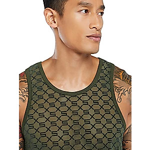 Savage X, Men's Flocked Monogram Tank, Deep Forest Green, M