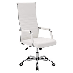 VICTONE Ribbed Office Chair High Back PU Leather Executive Conference Chair Adjustable Swivel Chair (White)