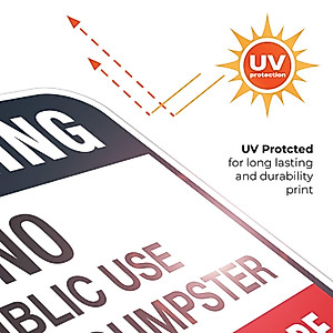 No Dumping Sign, No Public Use of Dumpster Sign, Violators Will Be Prosecuted, 12x12 Square Rust Free Aluminum,Weather/Fade Resistant, Easy Mounting, Indoor/Outdoor Use, Made in USA by Sigo Signs