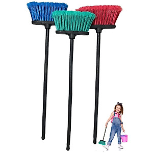 Set of 3 Kids Mini Short Sweeper Push Broom for Indoor Outdoor with Industrial Grade Fibers - Assorted Colors
