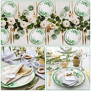 Hushee 200 Pieces 9 Inch Sage Green Paper Plates Eucalyptus Disposable Dinner Plates Greenery Leaves Paper Plates Decorative Tableware for Baby Shower Bridal Shower Wedding Birthday Party Supplies