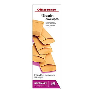 Office Depot® Brand Coin Envelopes, 3, 2 1/2" x 4 1/4", Brown Kraft, Pack Of 500